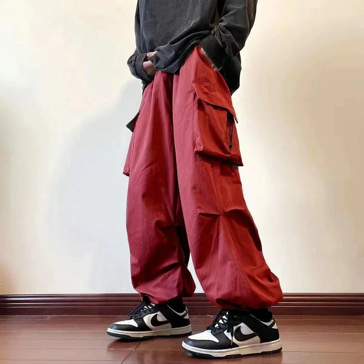 Red Parachute Pants Men | Baggy Clothes